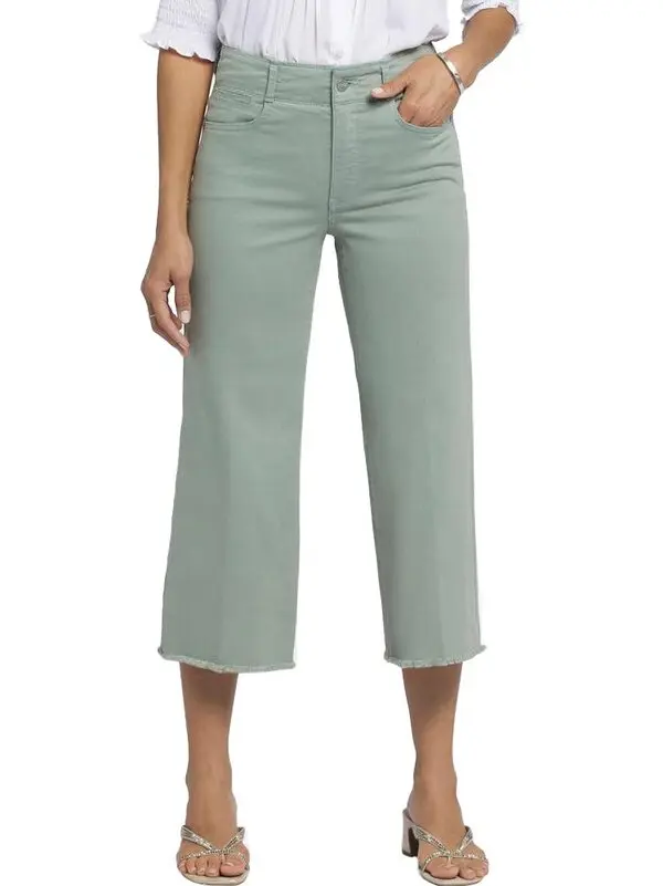NYDJ Brigitte Frayed High Waist Wide Leg Capri Jeans - Lily Pad