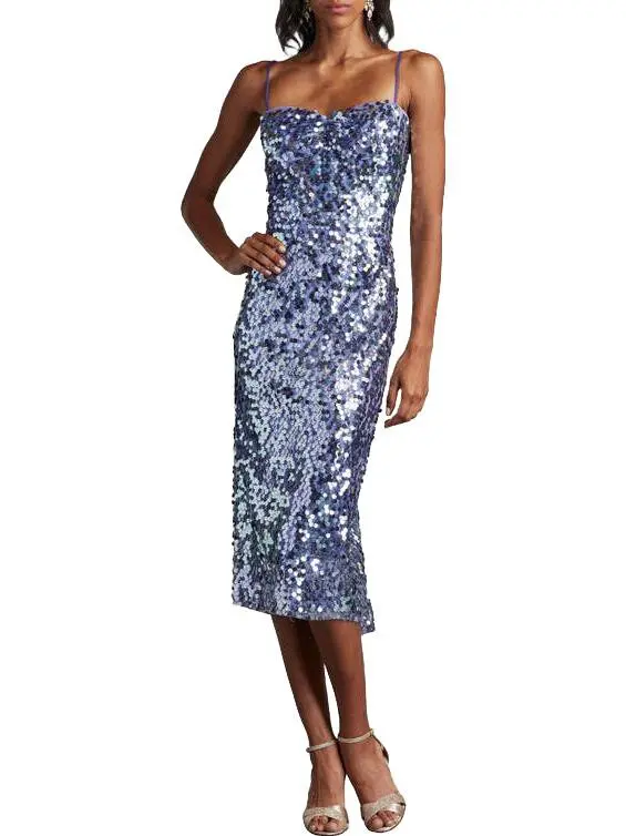 Tadashi Shoji Sequined Midi Dress - Violet Shimmer