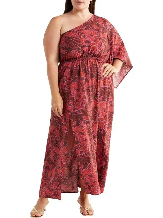 Chelsea28 Floral One-shoulder Maxi Dress - Rust Pink Aubri Abstract