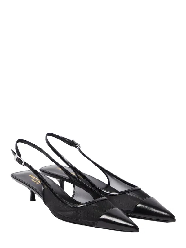 Saint Laurent Oxalis 30 Leather-trimmed Slingback Pumps - Black