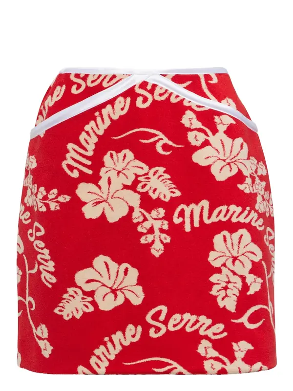 MARINE SERRE Leather-trimmed Jacquard Miniskirt - Red