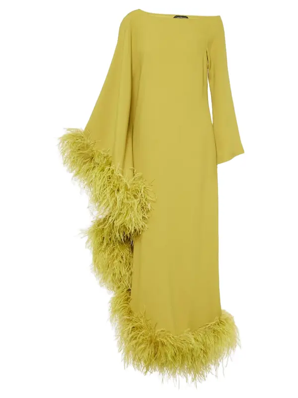 TALLER MARMO Ubud Extravaganza Feather-trimmed Gown - Green
