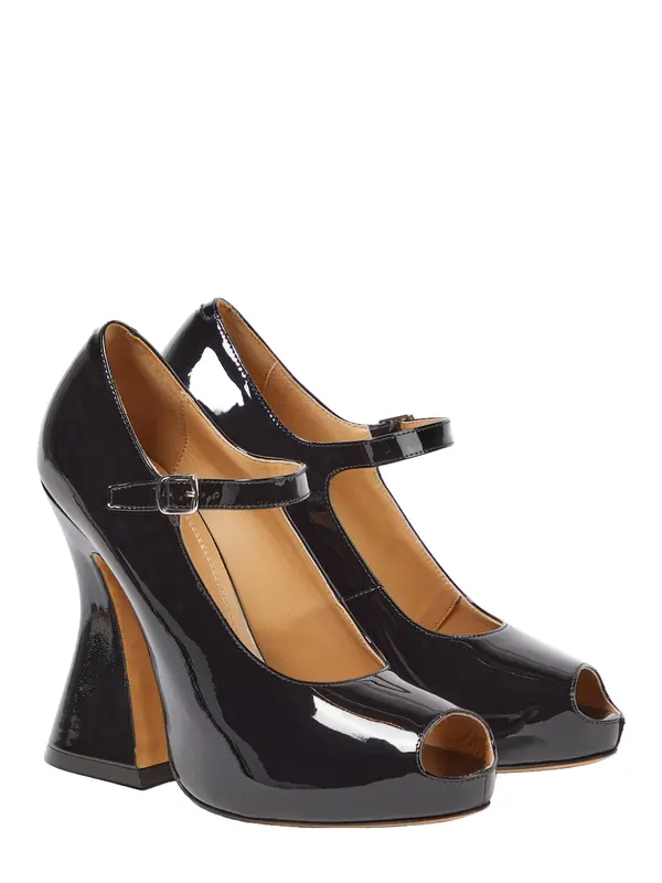 MAISON MARGIELA Patent Leather Peep-toe Mary Jane Pumps - Black