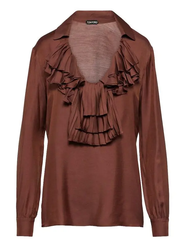 TOM FORD Ruffled Twill Blouse - Brown