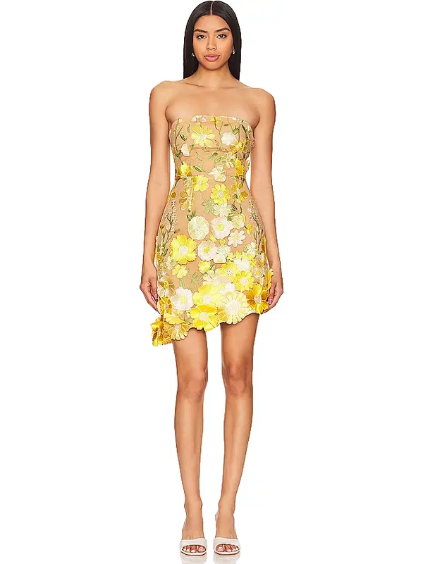 ELLIATT Strapless Mini Dress - Yellow Multi