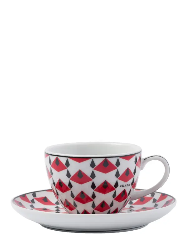 Prada Set Of Four Porcelain Espresso Cups Vienna Red - Black/red