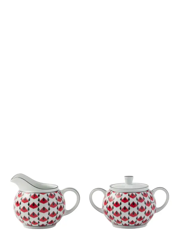 Prada Porcelain Milk Jug And Sugar Bowl Set Vienna Red - Black/red