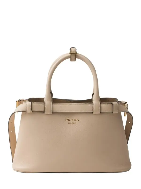 Prada Buckle Leather Handbag - Neutral
