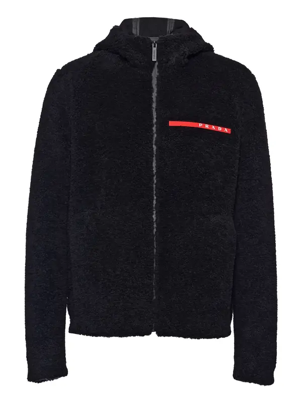 Prada Wool Blend Fleece Cardigan Hoodie - Black
