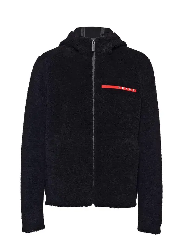 Prada Wool Blend Fleece Cardigan Hoodie - Black