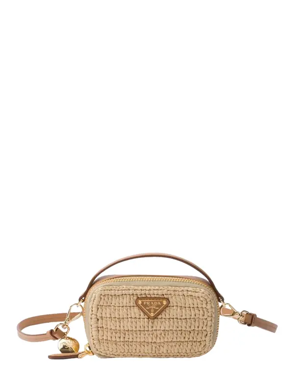 Prada Crochet And Leather Mini Pouch - Natural