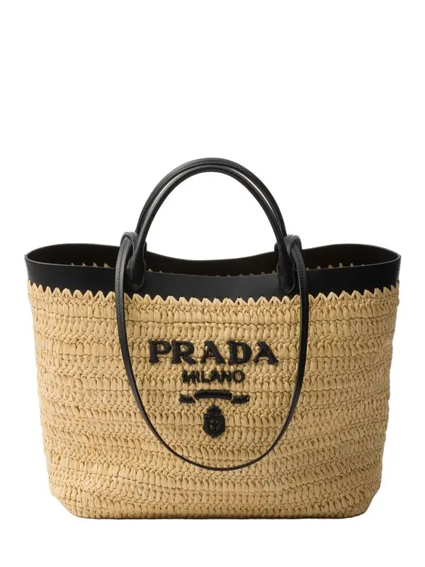 Prada Crochet And Leather Tote Bag - Tan/black