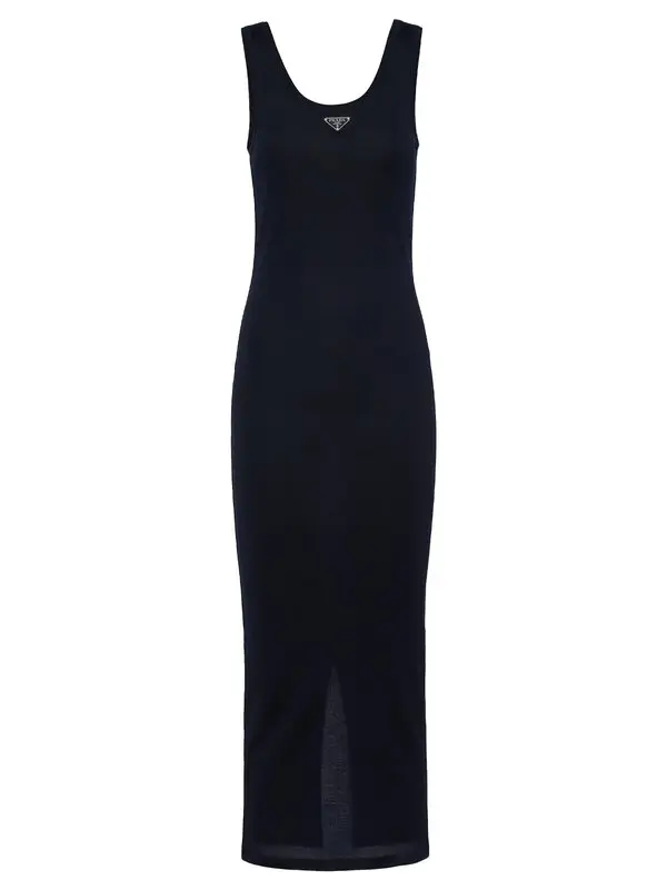 Prada Ribbed Knit Cotton Dress - Blue
