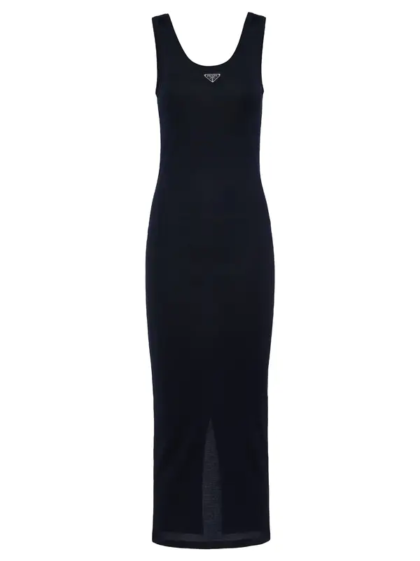Prada Ribbed Knit Cotton Dress - Navy