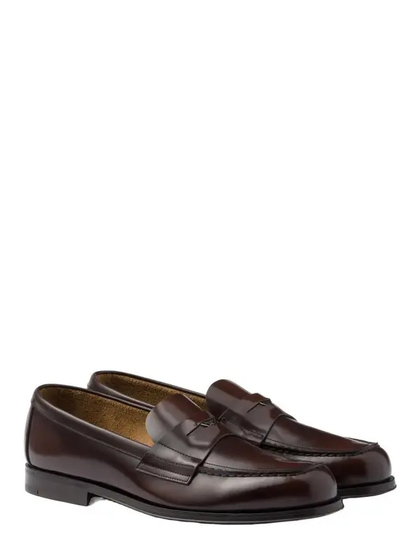 Prada Brushed Leather Loafers - Brown