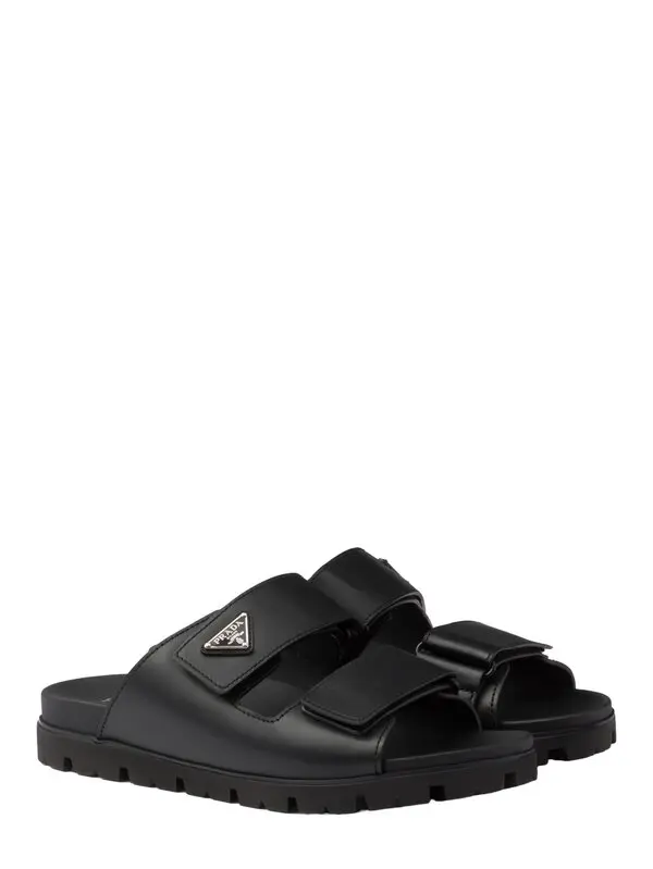 Prada Leather Strap Sandals - Black