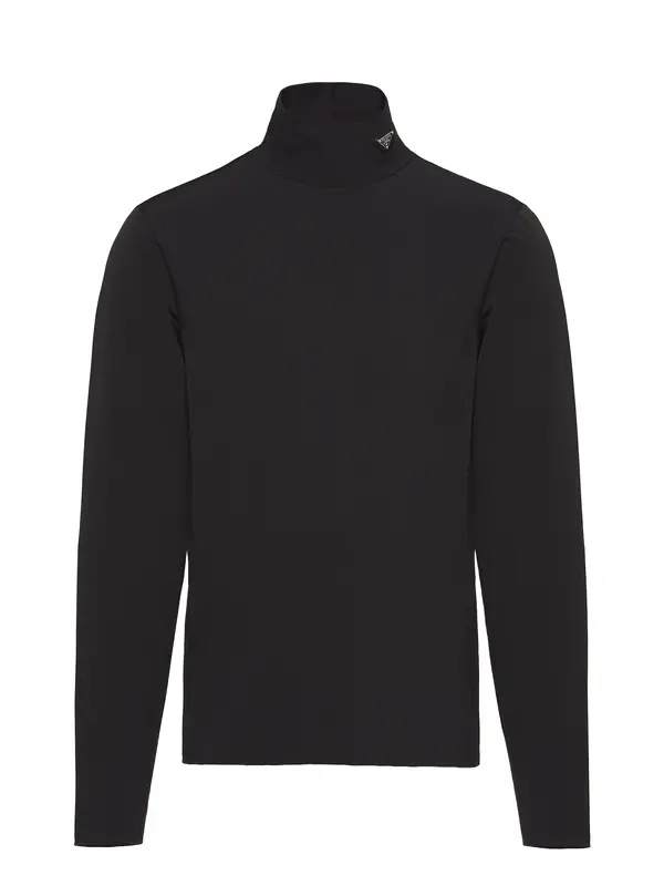 Prada Technical Jersey Mock Turtleneck - Black