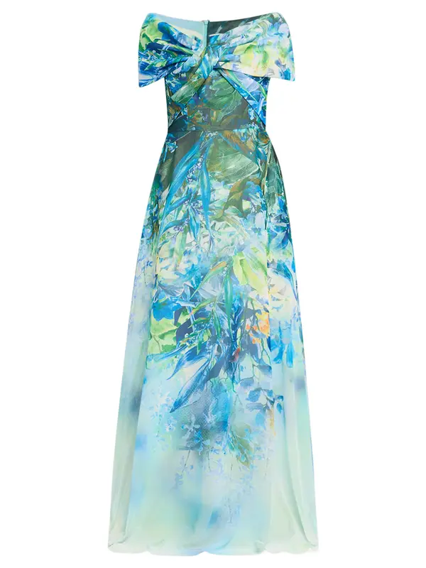 Rickie Freeman For Teri Jon Floral-print Chiffon Gown - Blue Multi