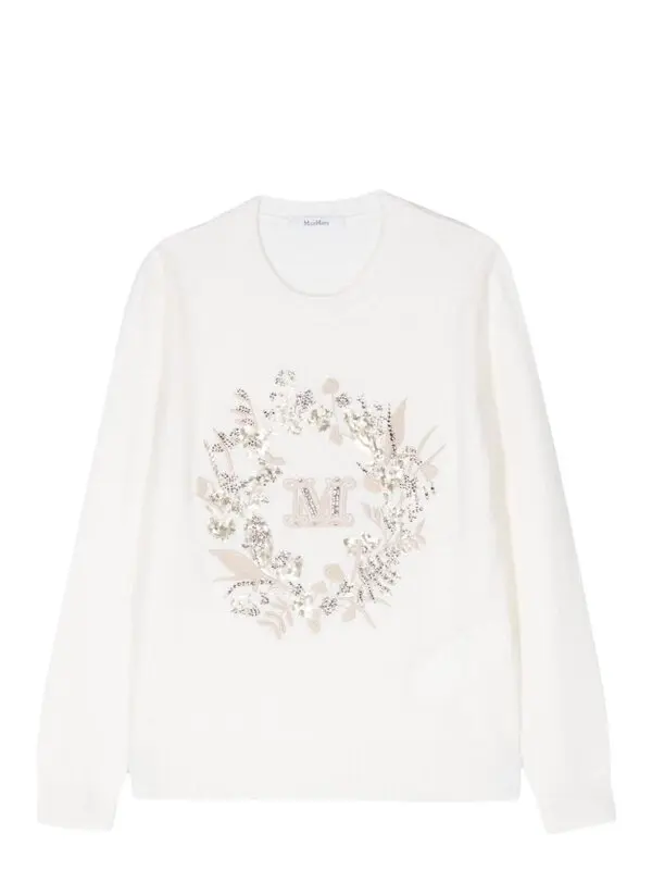 Max Mara Floral-embroidered Wool-cashmere Jumper - Neutrals