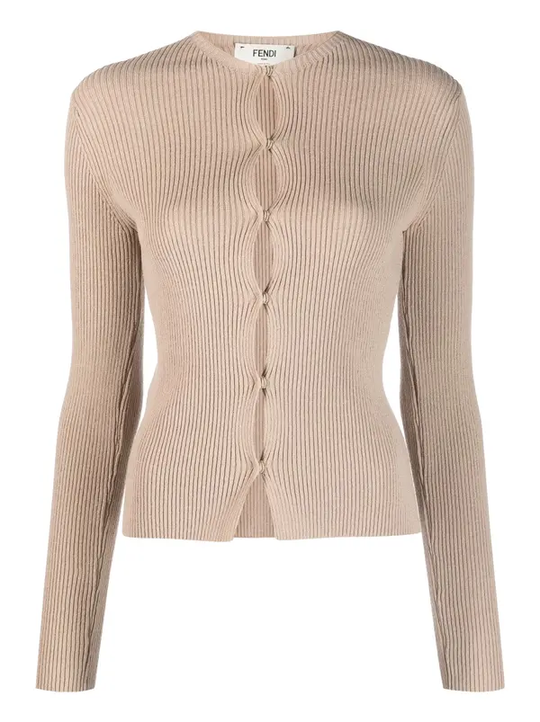 Fendi Ribbed-knit Cotton-blend Cardigan - Neutrals