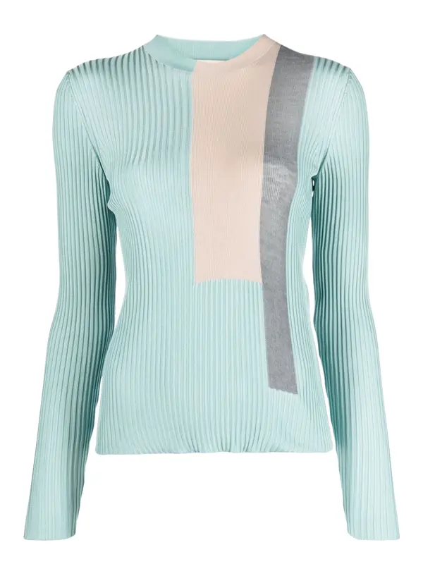 Fendi Colour-block Ribbed-knit Silk-blend Top - Blue