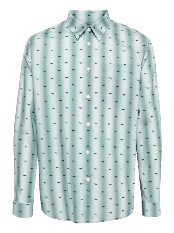 Maison Kitsuné Logo-print Cotton Shirt - Green