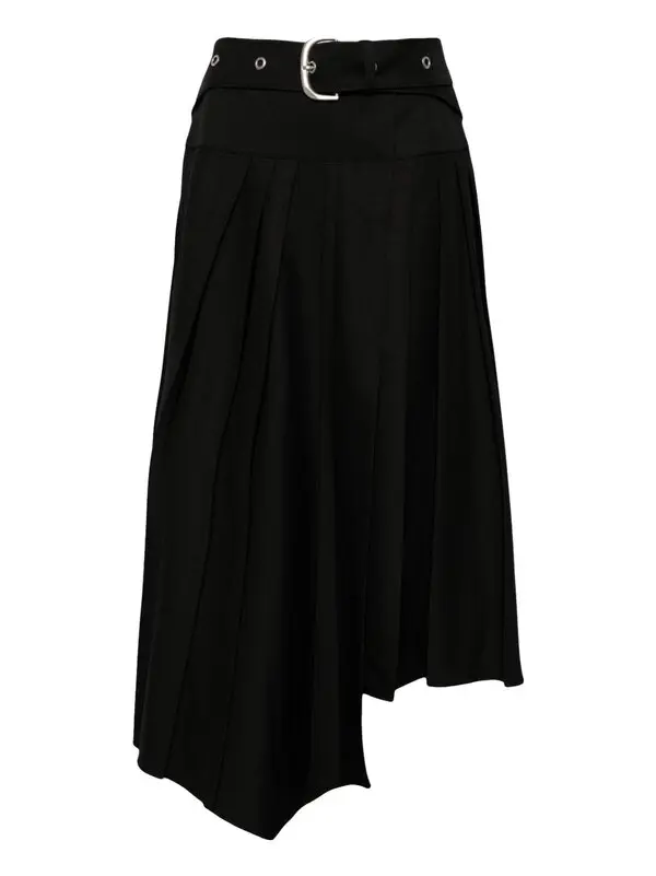 Off-White Pleated Midi Skirt With Belt - Black