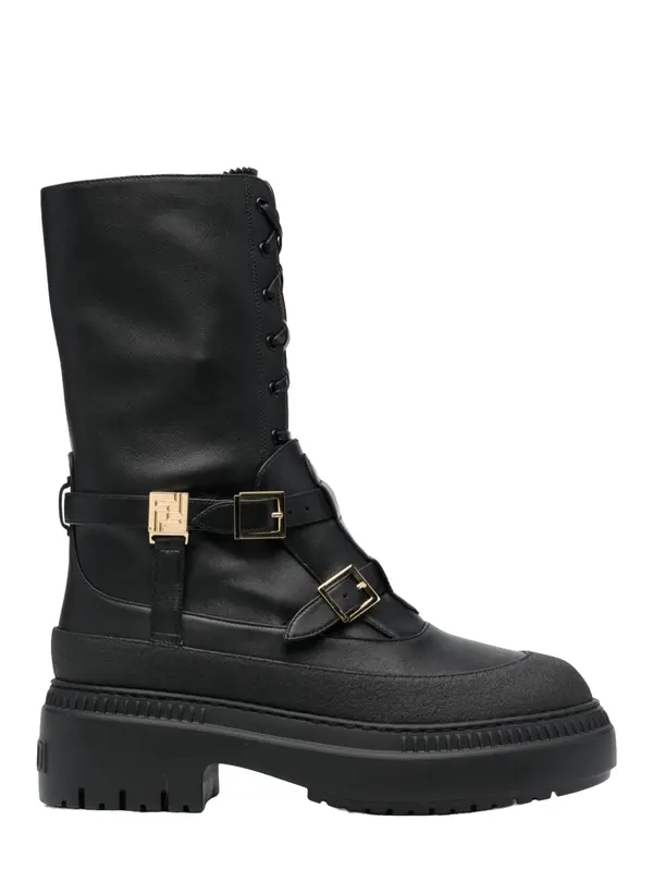 Fendi Delfina Leather Biker Boots - Black