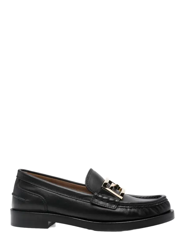 Fendi Ff Logo-plaque Leather Loafers - Black
