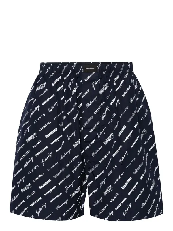 Balenciaga Logo-print Cotton Shorts - Blue