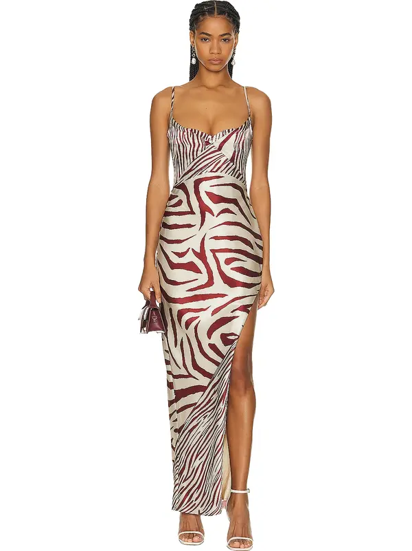 NICHOLAS Ariah Cowl Draped Midi Dress - Brick Toledo Print