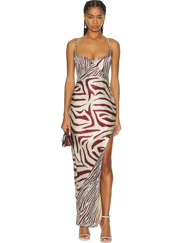 NICHOLAS Ariah Cowl Draped Midi Dress - Brick Toledo Print