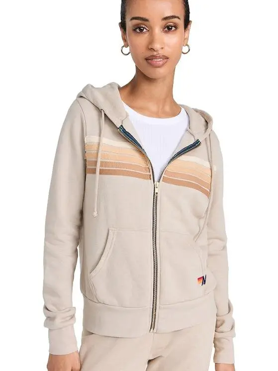 Aviator Nation 5-stripe Zip-up Fleece Hoodie - Sand/tan