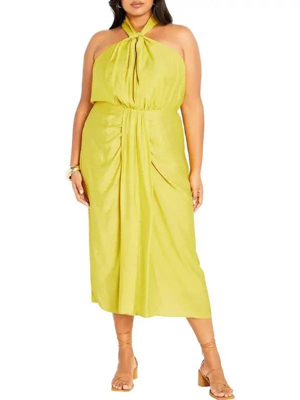 City Chic Briella Twist Neck Midi Dress - Lime