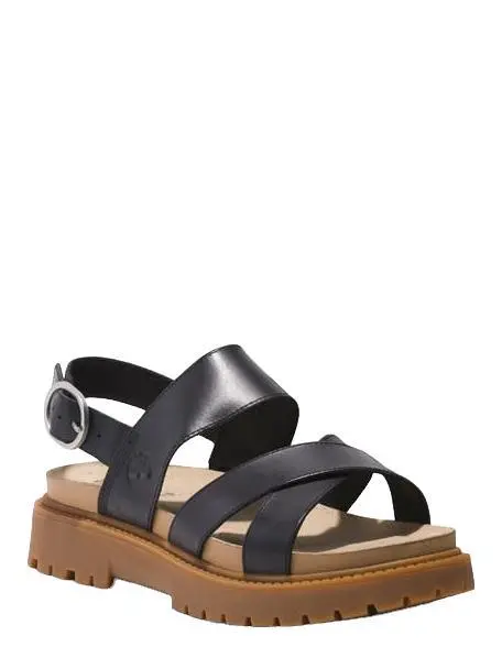 Timberland Clairemont Way Cross Strap Sandal - Black Full Grain