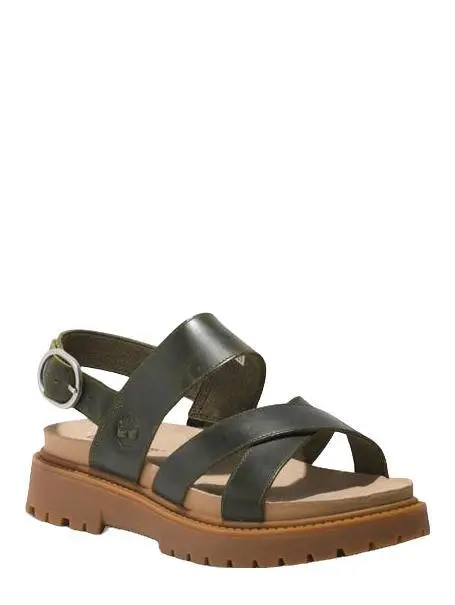 Timberland Clairemont Way Cross Strap Sandal - Dark Green Full Grain