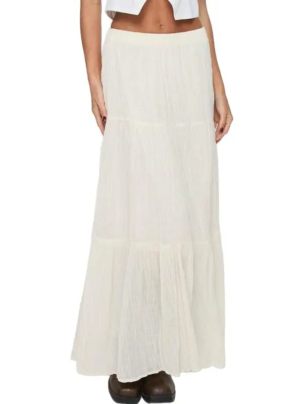 Princess Polly Gilchrist Low Rise Tiered Maxi Skirt - Ivory Low Impact