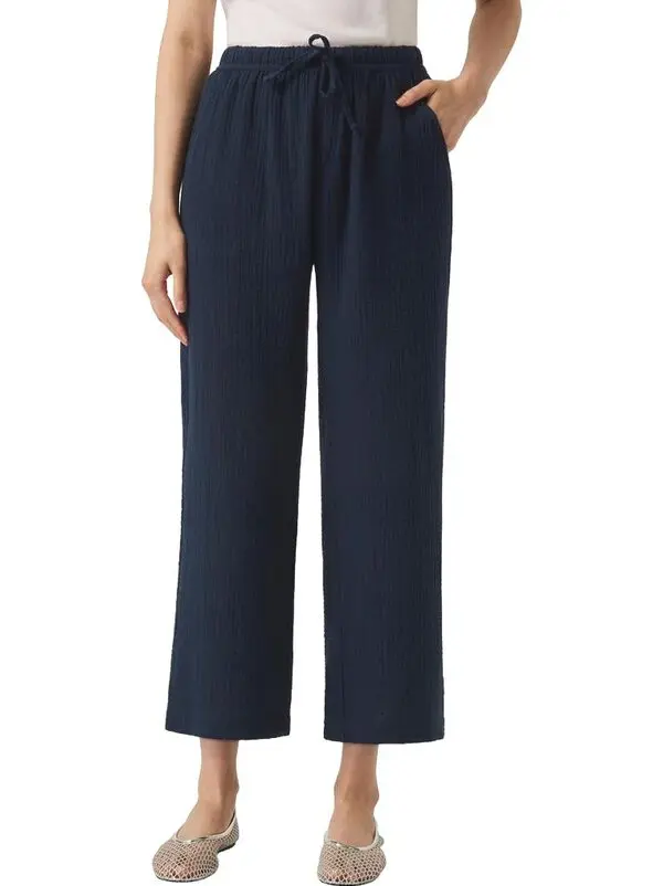 Splendid Adele Cotton Gauze Drawstring Pants - Navy