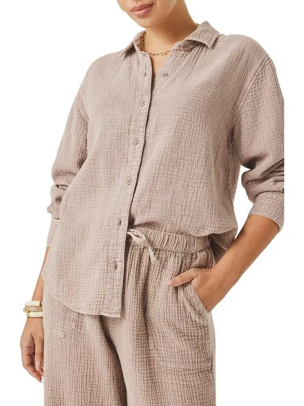 Splendid Adele Oversize Cotton Gauze Shirt - Light Wicker