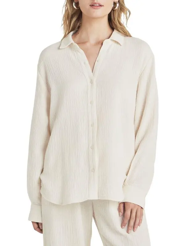 Splendid Adele Oversize Cotton Gauze Shirt - White Sand