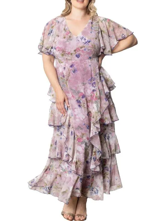 KIYONNA Tour De Flounce Tiered Maxi Dress - Lilac Floral Print