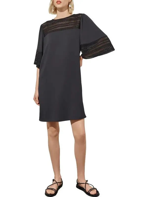 Ming Wang Embroidered Bell Sleeve Dress - Black
