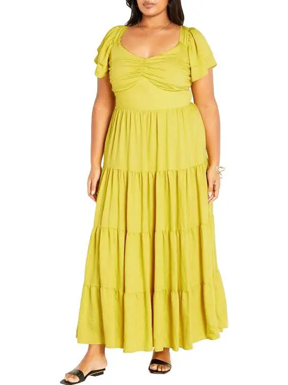 City Chic Ariella Tiered Maxi Dress - Lime
