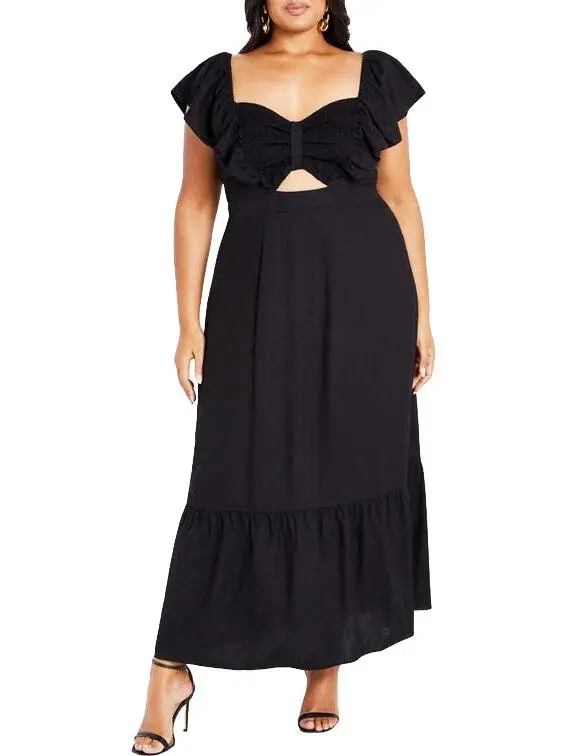 City Chic Alora Flutter Sleeve Cutout Maxi Dress - Black