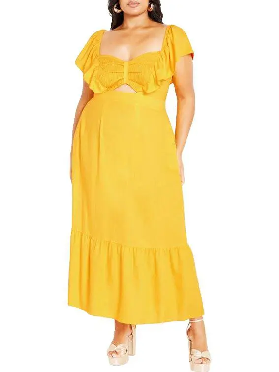 City Chic Alora Flutter Sleeve Cutout Maxi Dress - Citrus