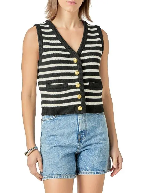 English Factory Striped Knit Vest - Black/ivory