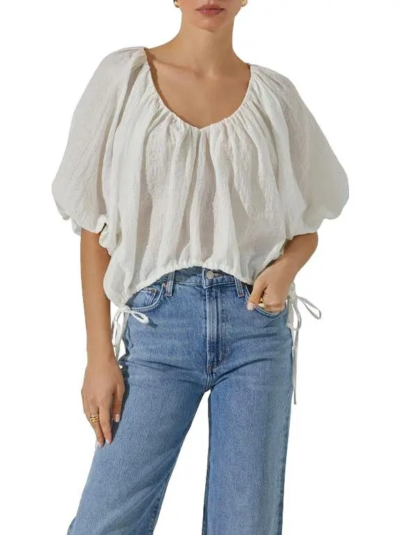 Astr The Label Puff Sleeve Side Tie Top - White