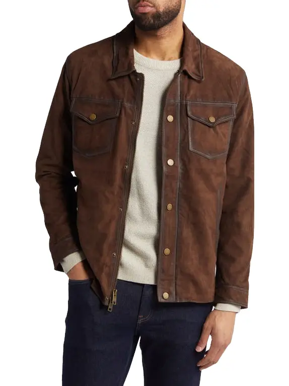 Frye Suede Trucker Jacket - Dark Brown