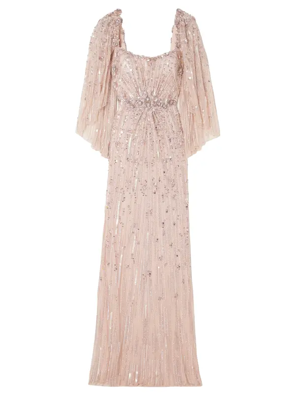 Jenny Packham Bright Star Embellished Sequined Tulle Gown - Pink