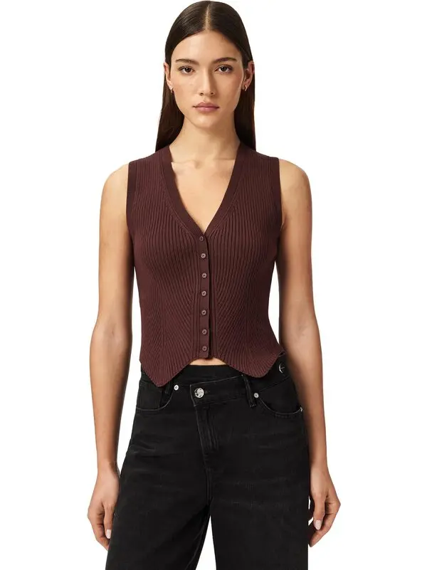 ALLSAINTS Cruz Ribbed Knitted Vest - Burnt Umber